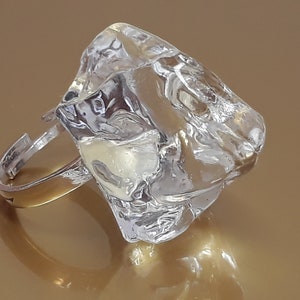 Big Lucite Ring, Adjustable Sterling Silver Ring, Clear Lucite Ring ...