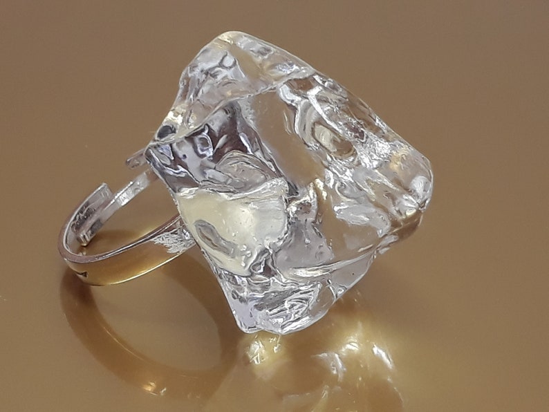 Big Lucite Ring, Adjustable Sterling Silver Ring, Clear Lucite Ring ...