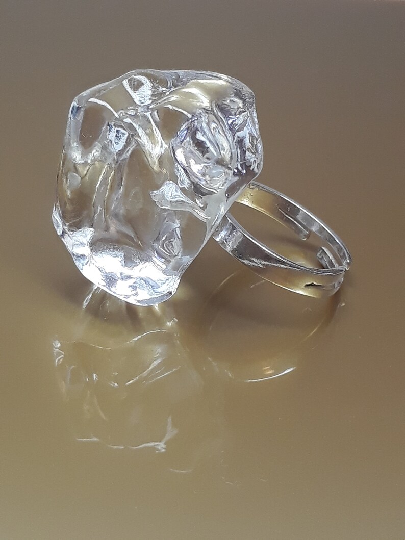 Big Lucite Ring, Adjustable Sterling Silver Ring, Clear Lucite Ring ...