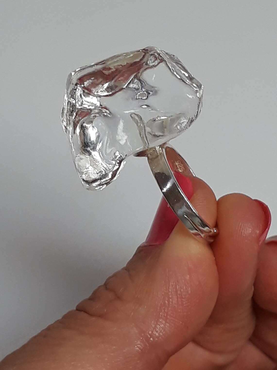 Big Lucite Ring, Adjustable Sterling Silver Ring, Clear Lucite Ring ...