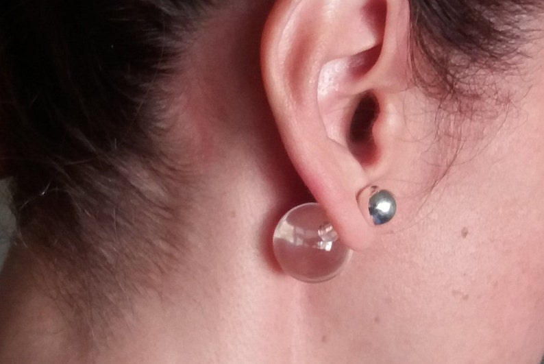 Double Sided Ball Earrings, Double Sided Earring, Clear Lucite Earring, Big Ball Stud Earring ...