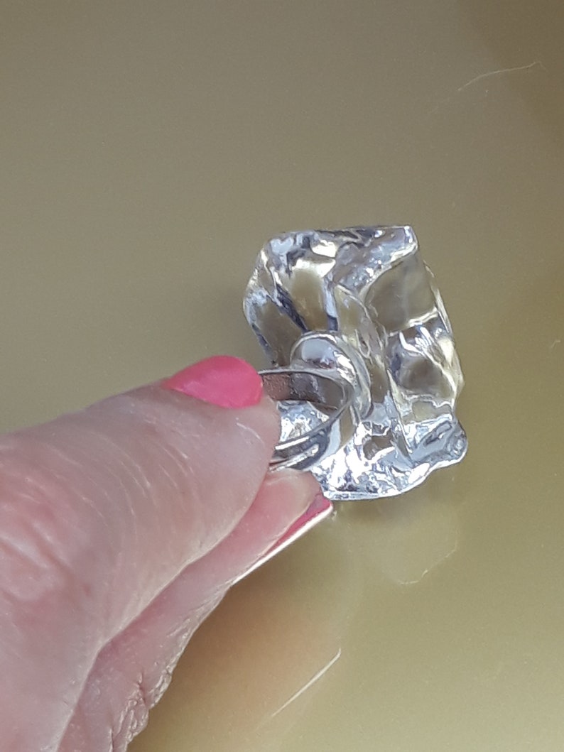 Big Lucite Ring, Adjustable Sterling Silver Ring, Clear Lucite Ring ...