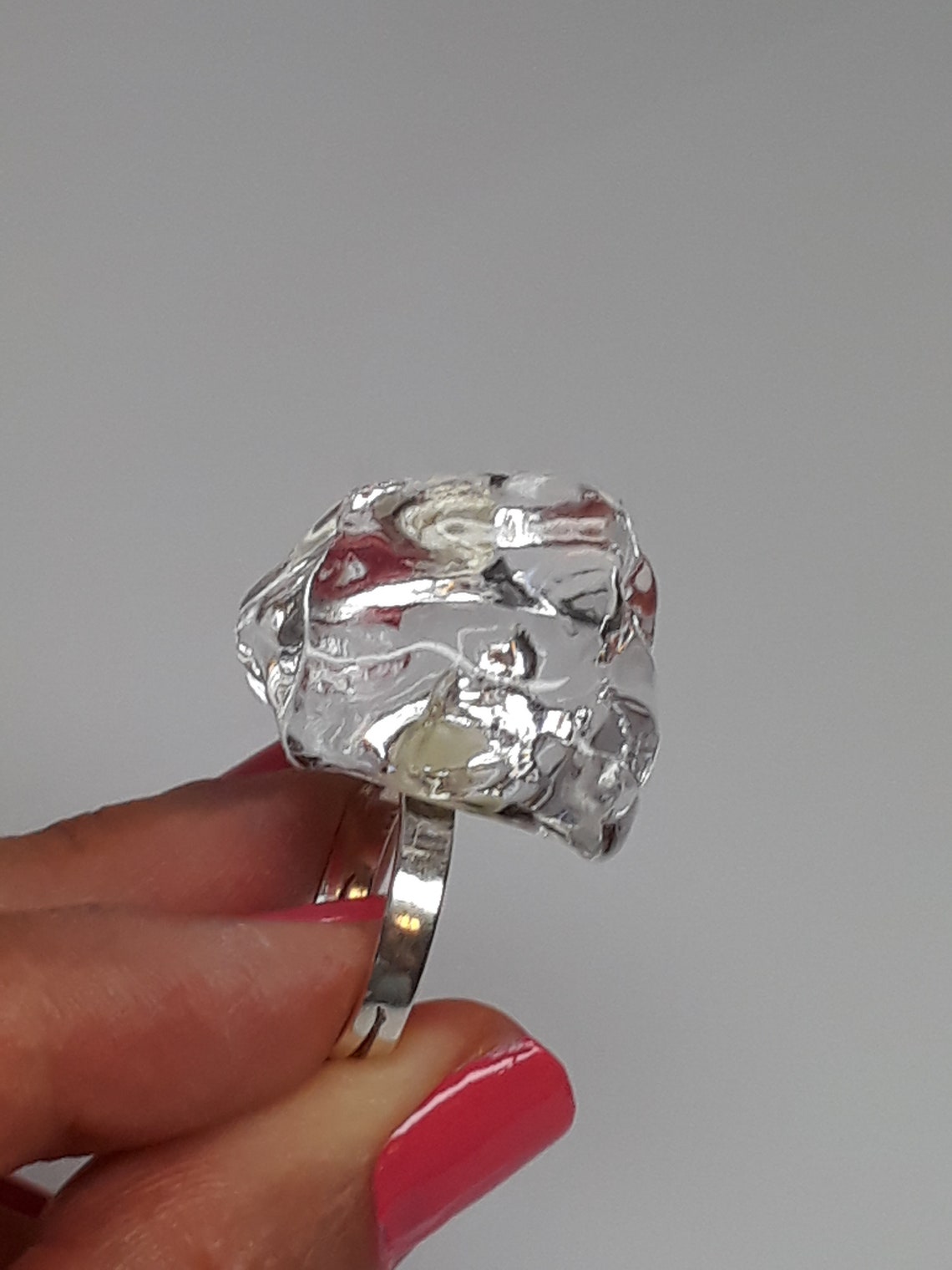 Big Lucite Ring, Adjustable Sterling Silver Ring, Clear Lucite Ring ...