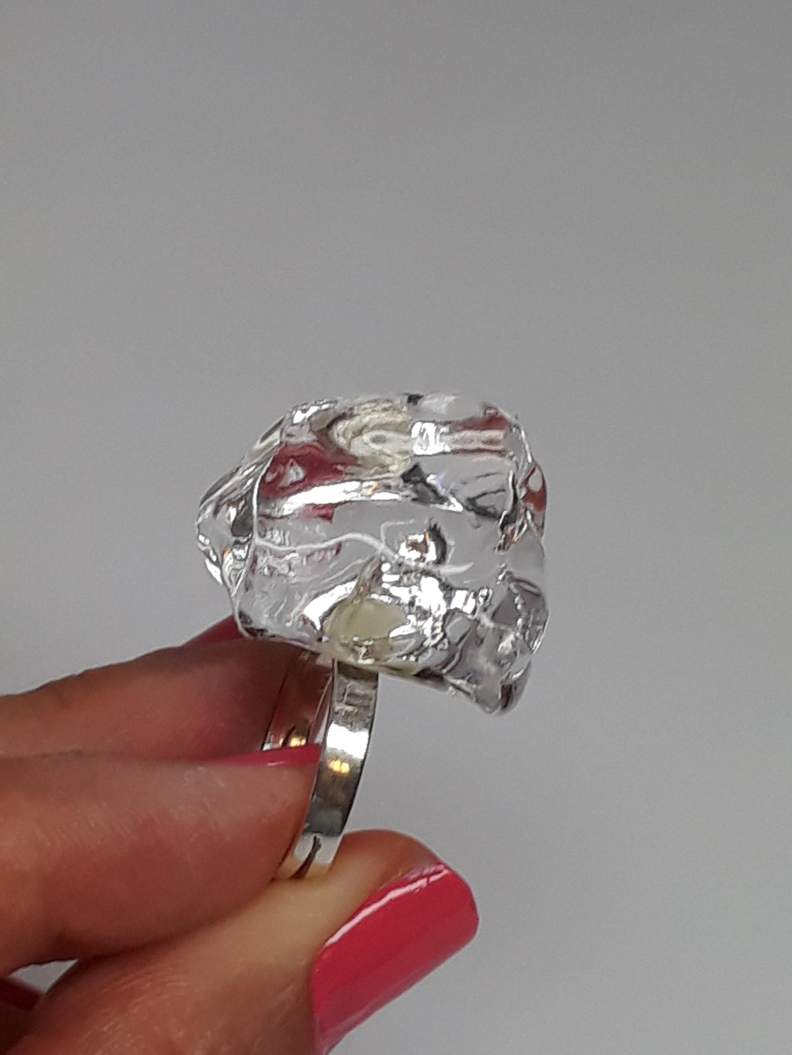 Big Lucite Ring, Adjustable Sterling Silver Ring, Clear Lucite Ring ...