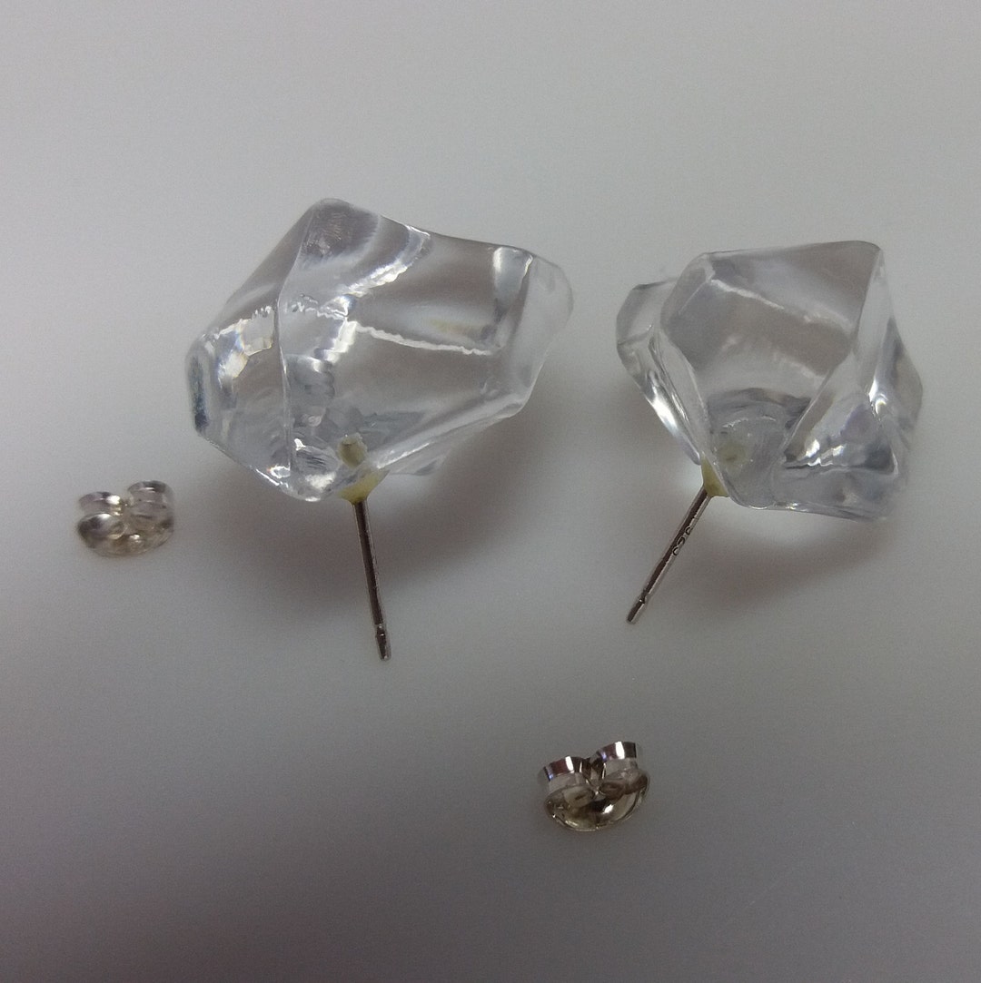 Ice Cube Earrings, Clear Lucite Earrings, Big Stud Earrings, Statement ...