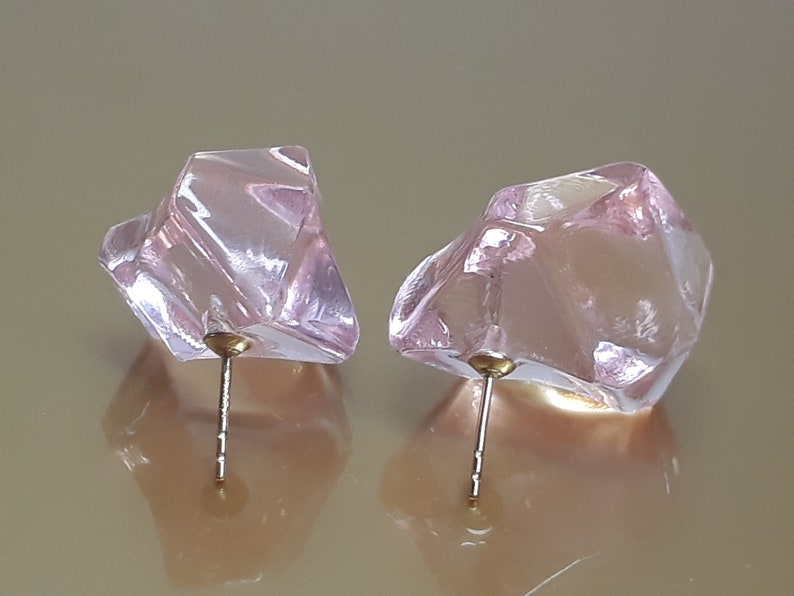 Pink Ice rock earrings Clear lucite earrings Pink studs | Etsy