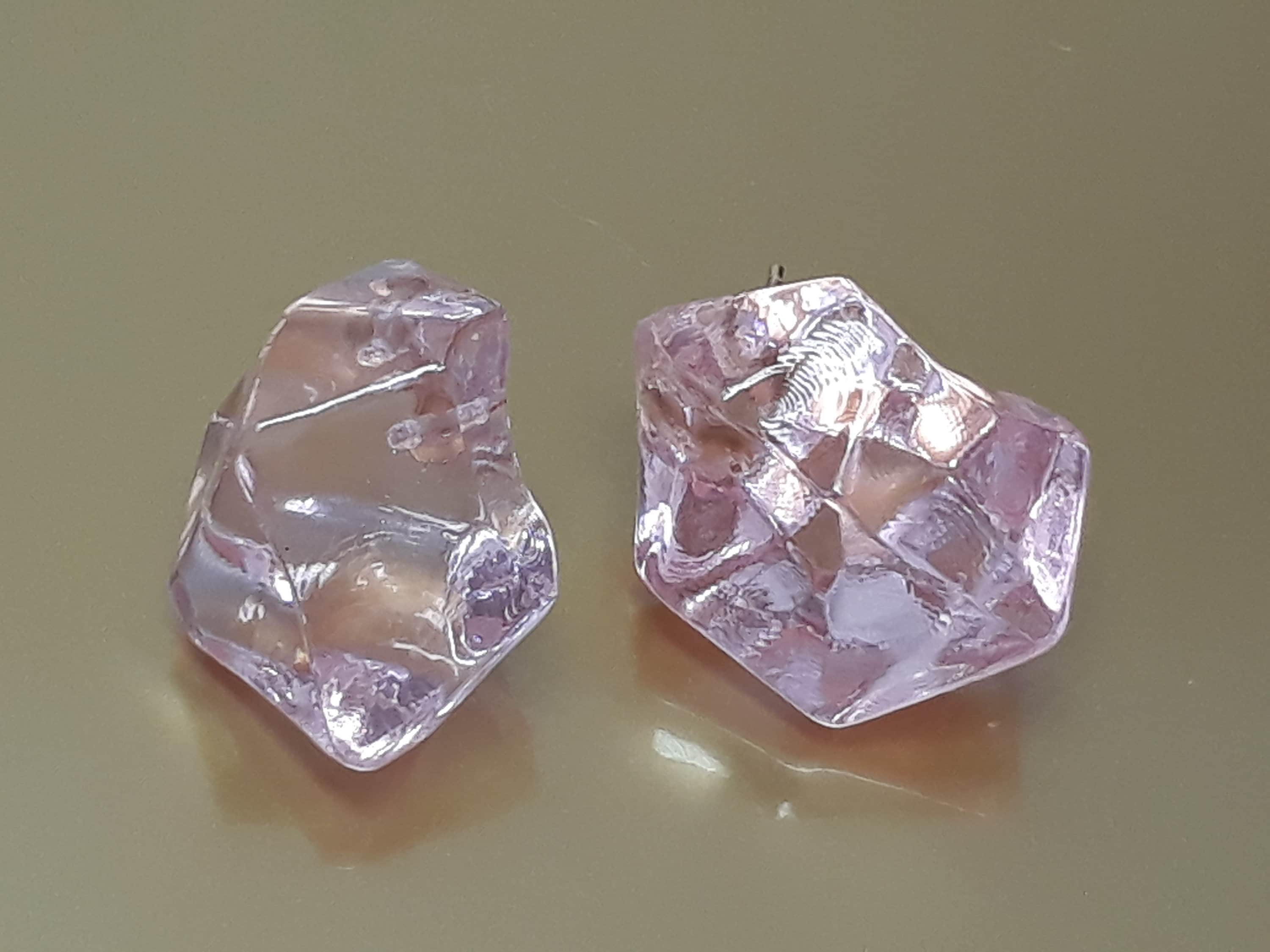 Pink Ice rock earrings Clear lucite earrings Pink studs | Etsy
