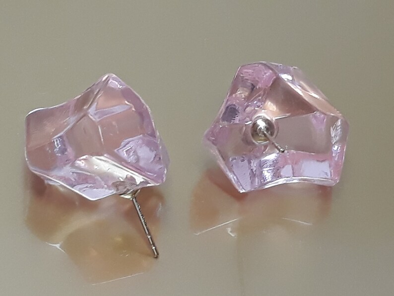Pink Ice Rock Earrings, Clear Lucite Earrings, Pink Studs, Pink Lucite ...
