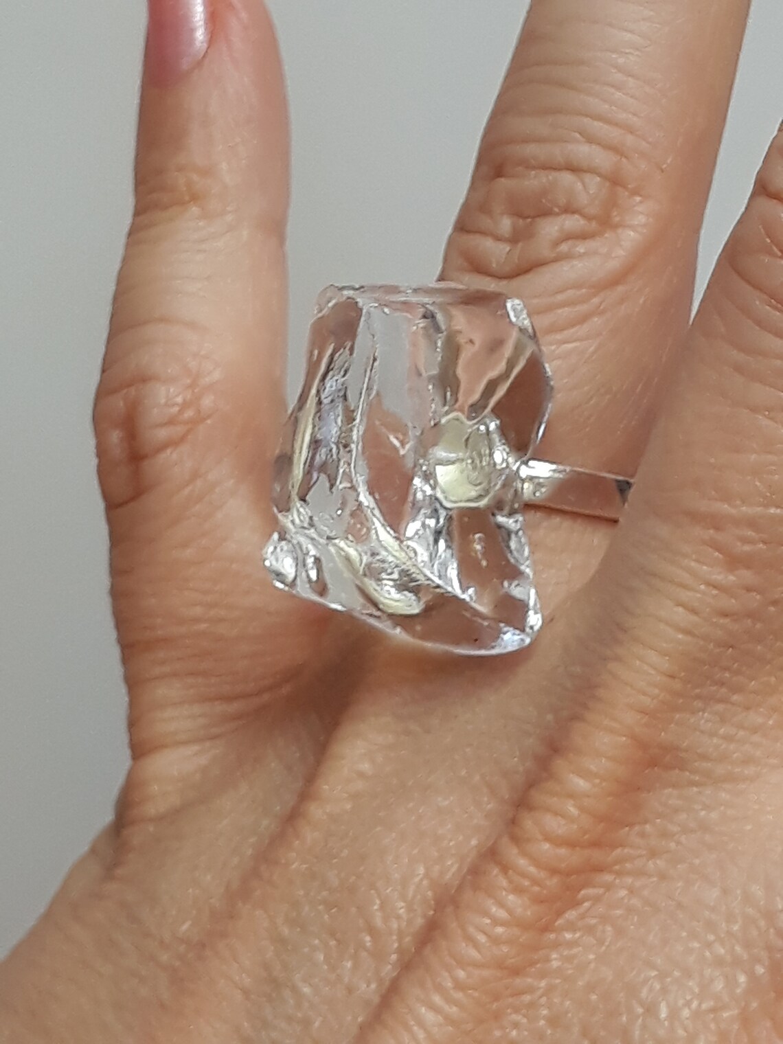 Big Lucite Ring Adjustable Sterling Silver Ring Clear Lucite - Etsy