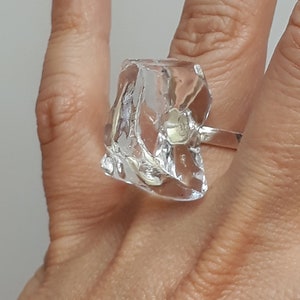 Big Lucite Ring, Adjustable Sterling Silver Ring, Clear Lucite Ring ...