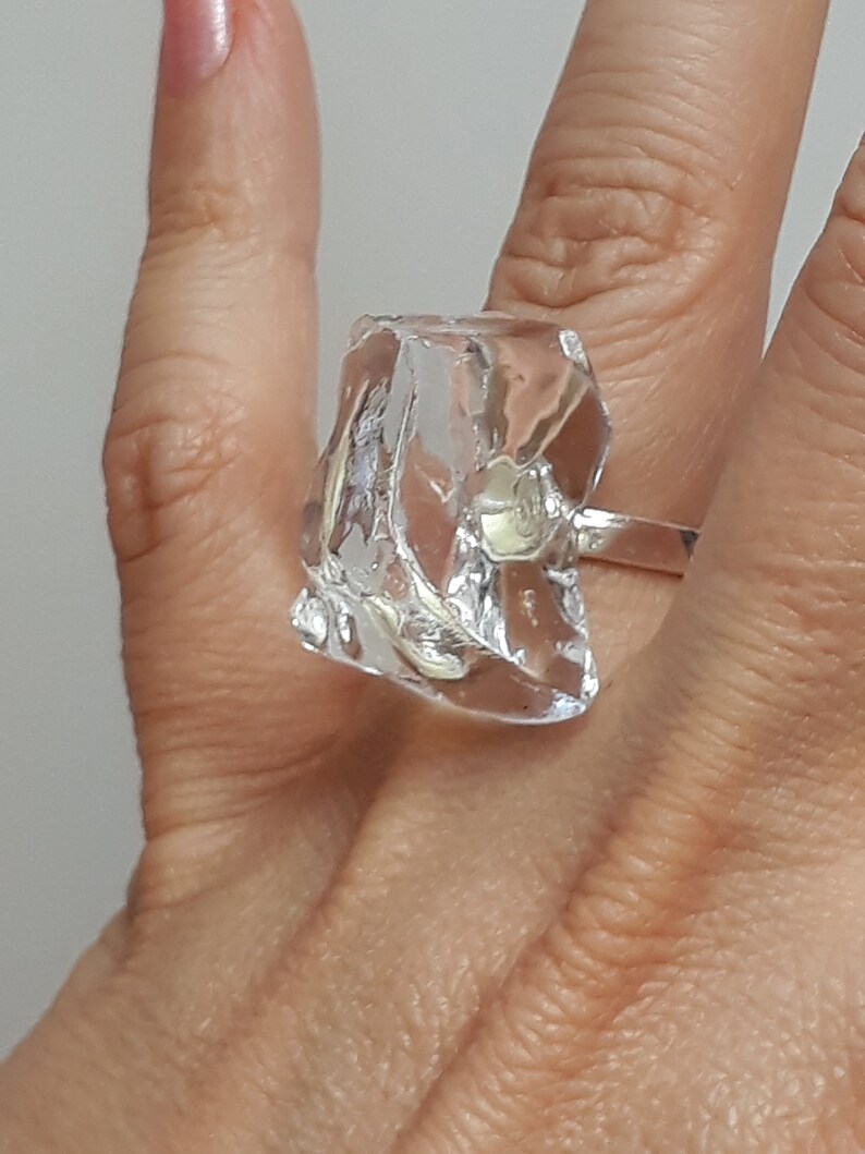 Big Lucite Ring, Adjustable Sterling Silver Ring, Clear Lucite Ring ...