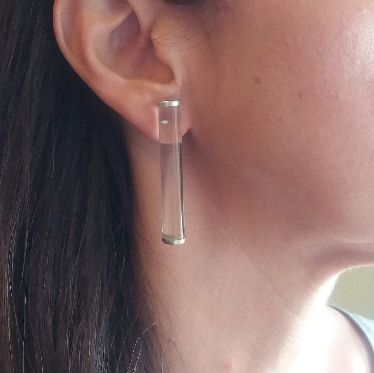 Long Bar Earring, Clear Lucite Earring, Bar Earring Stud, Stud Earrings ...