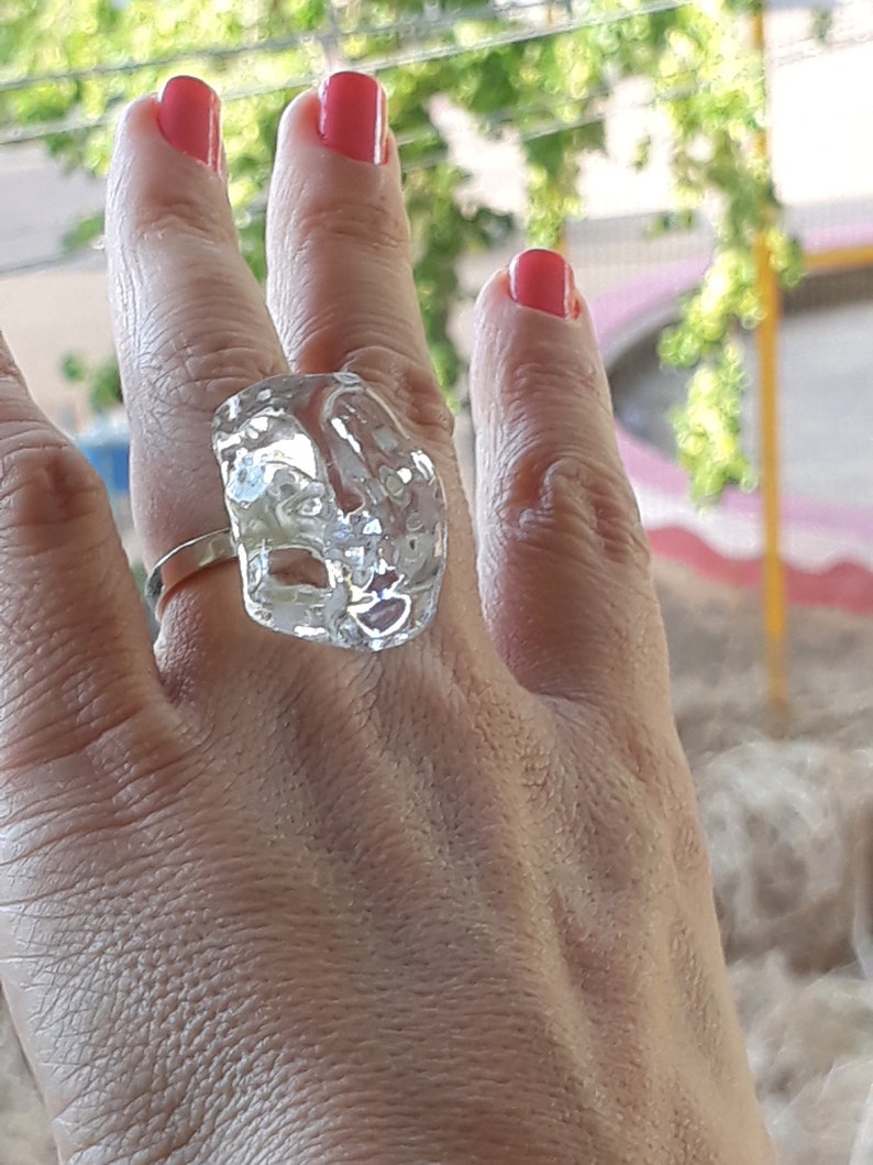 Big Lucite Ring, Adjustable Sterling Silver Ring, Clear Lucite Ring ...