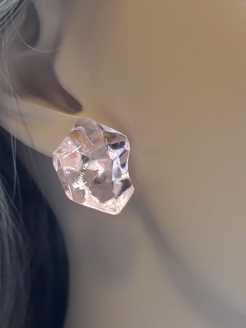 Pink Ice rock earrings Clear lucite earrings Pink studs | Etsy