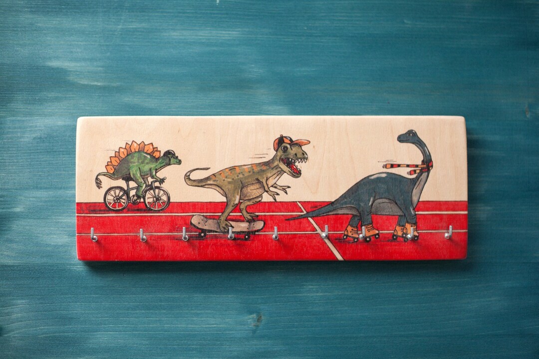Wall Key Holder DINOSAURS PLAY SPORTS, Medal Rack, Family Key Organizer ...
