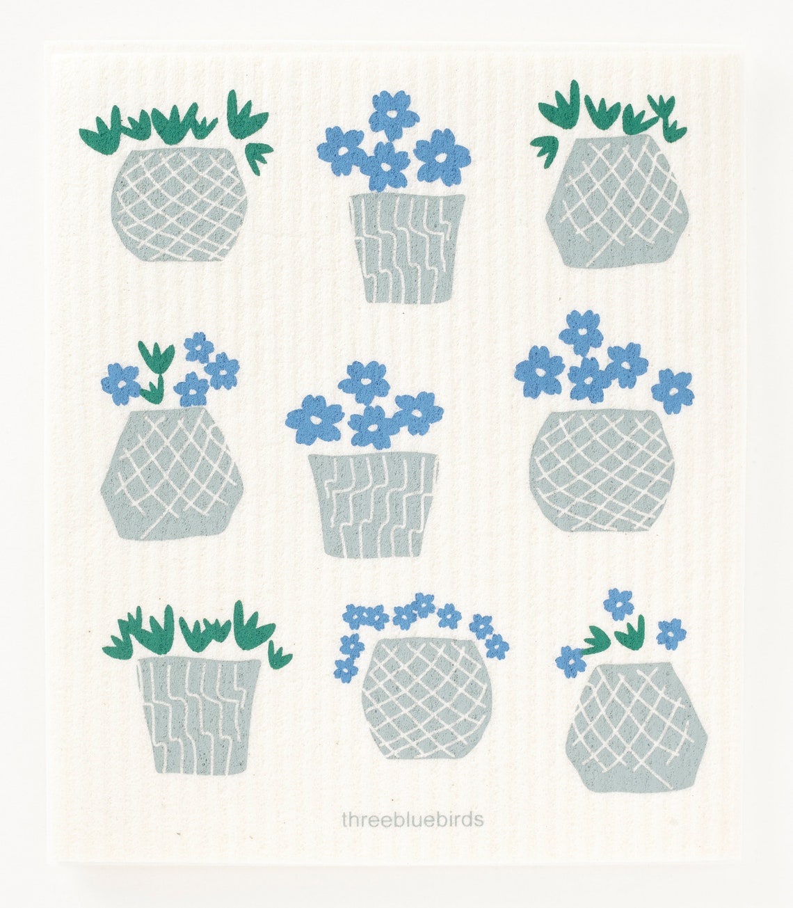 Flower Pots on White Swedish Dishcloth (by Three Bluebirds) - Etsy