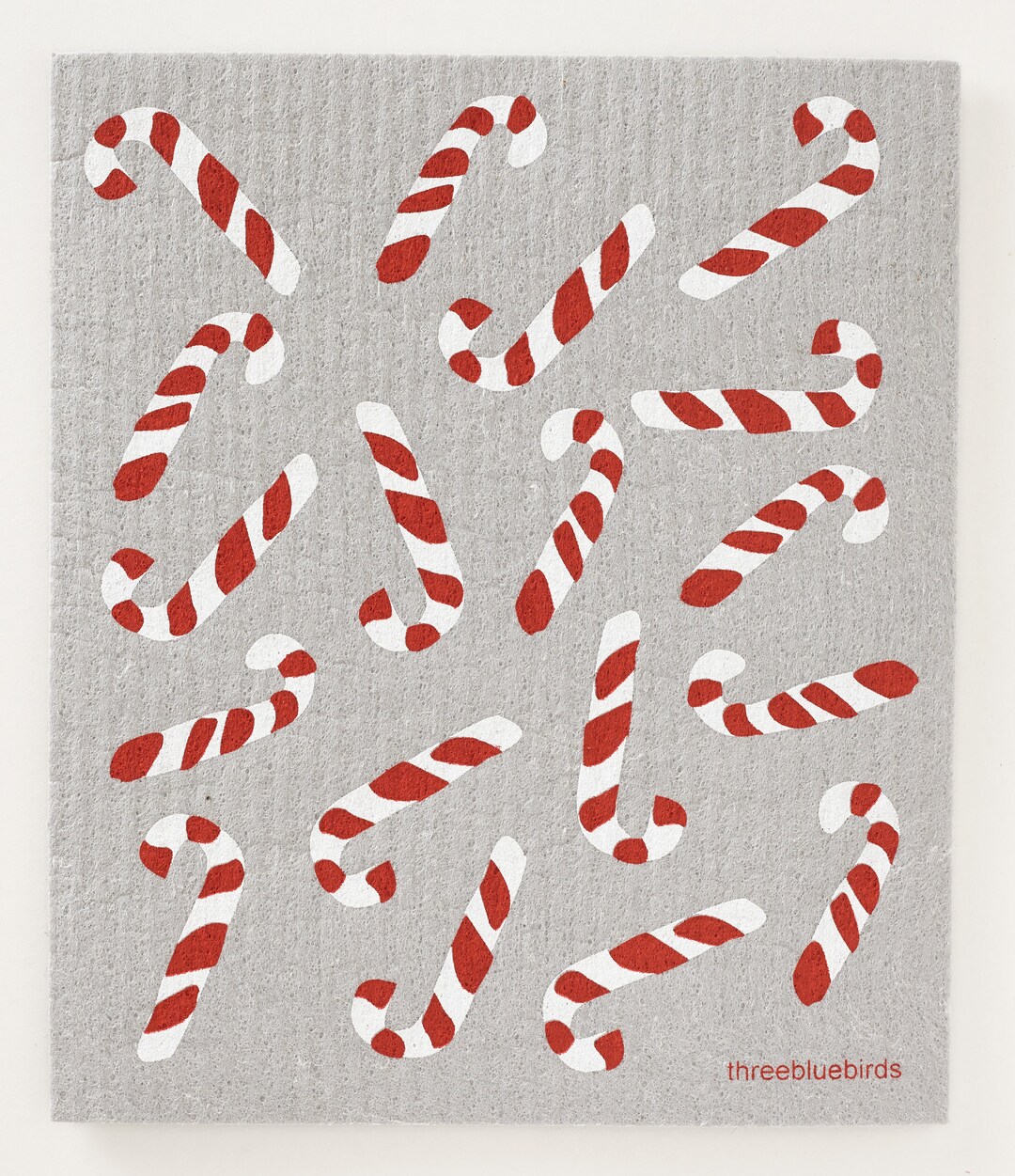 Candy Canes on Grey Swedish Dishcloth (by Three Bluebirds) - Etsy