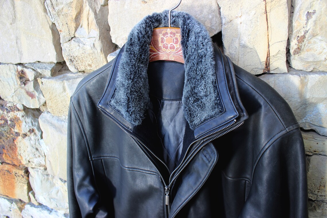 Vintage Black Leather Jacket Mens Genuine Calfskin Leather - Etsy