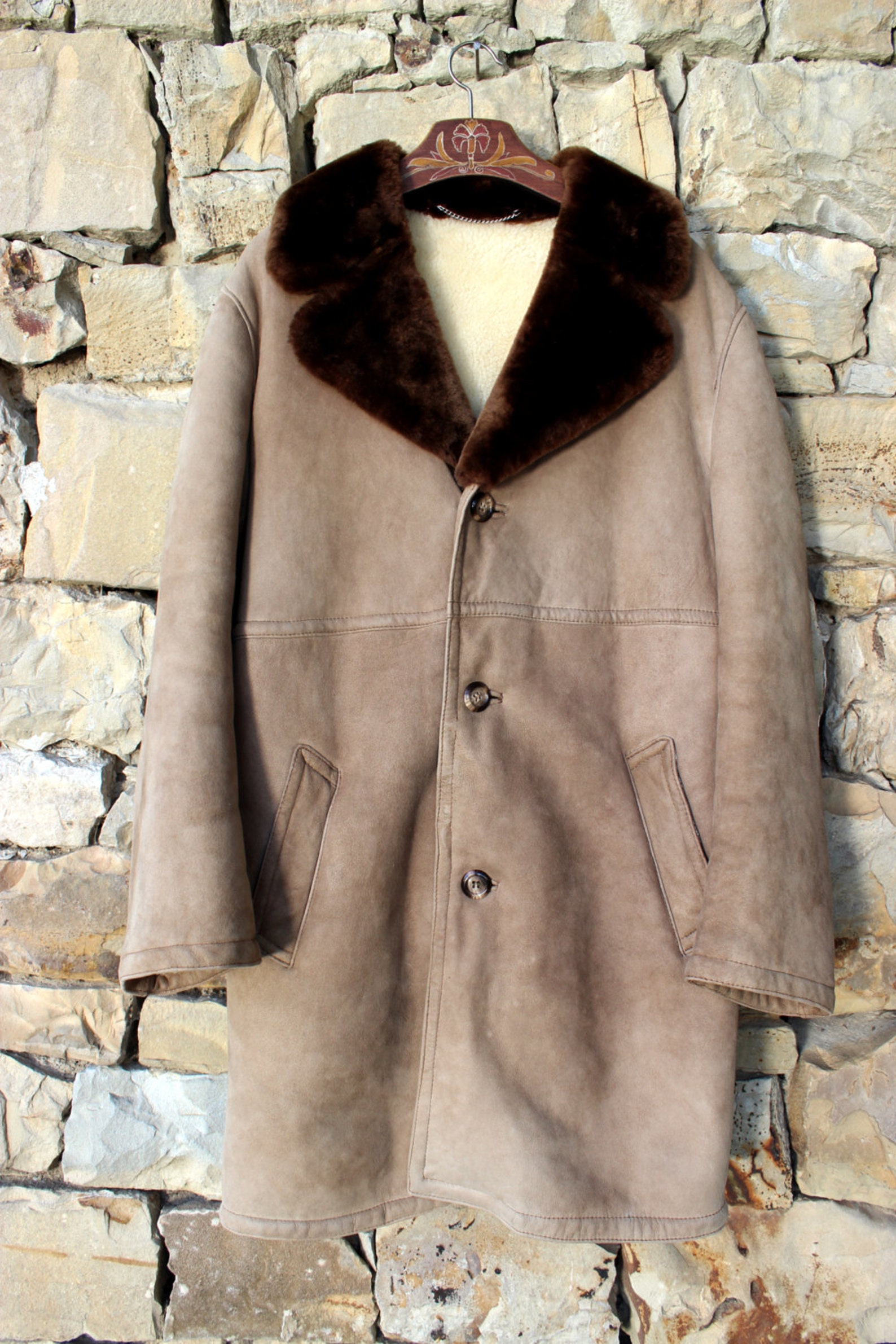 Brown Sheep Fur Coat Vintage Man's Sheep Fur Coat Genuine Leather Coat ...