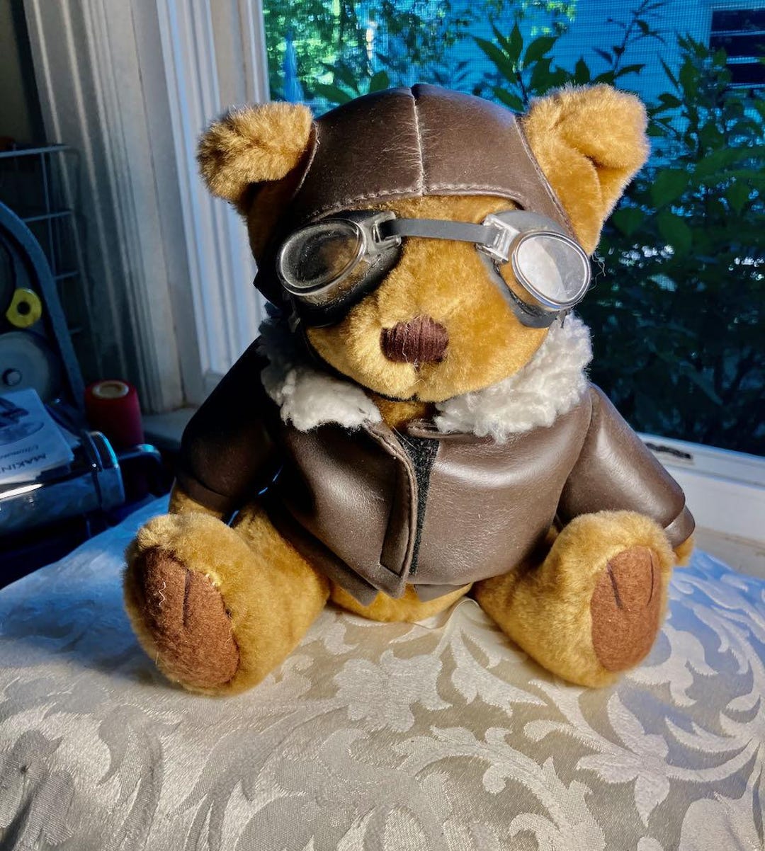 Aviator Pilot Teddy Bear US Airways Pilot ace With fur Collar Bomber ...