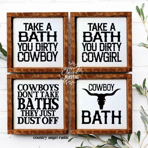 Western Bathroom Wall Decor Art Print Cowboy Cowgirl Sign - Etsy