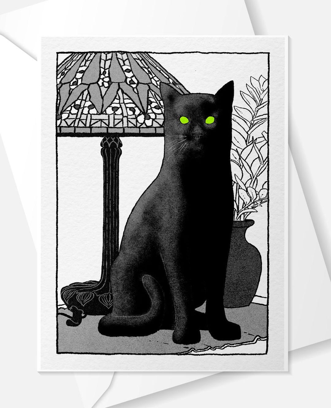 Black Cat/green Eyes Card - Etsy