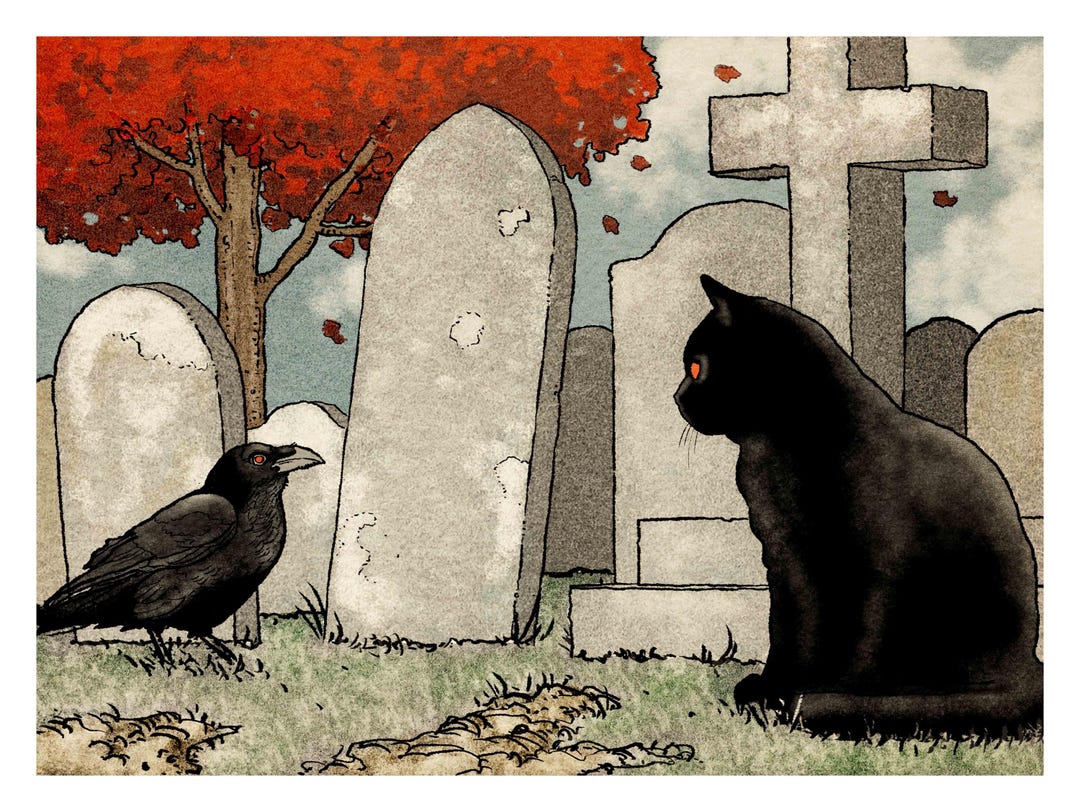 Cat and Raven Art Print - Etsy