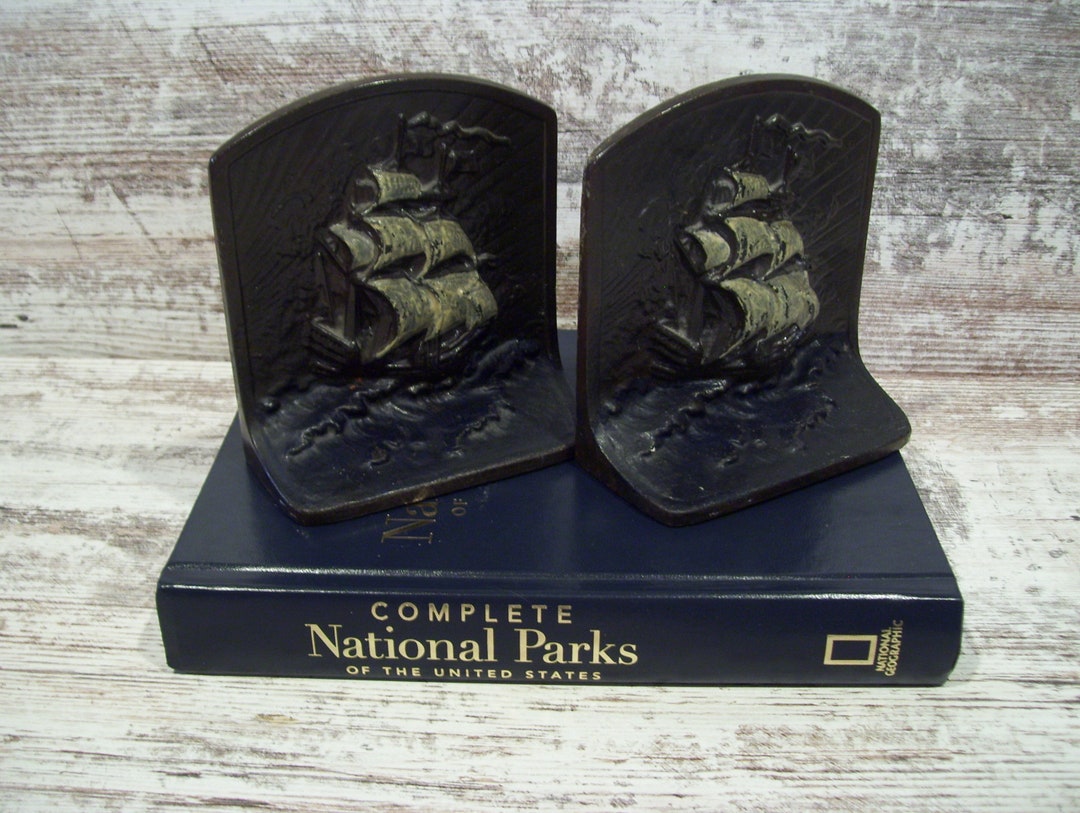 2 Ship Cast Iron Bookends PGK Office Library Clipper Ocean Beach - Etsy
