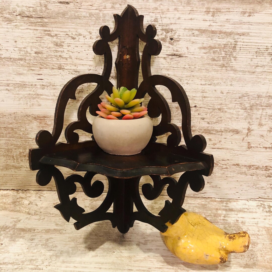 Stained Corner Wood Shelf Scroll Cut Out Fancy Wooden Design - Etsy