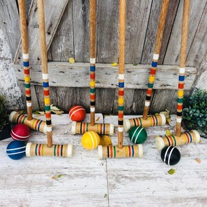 6 Wood Croquet Set Lawnplay Wide Wooden Stand Mallets Wood Balls ...