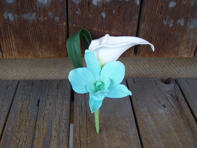 Jamison's Boutonniere One Orchid One Calla Lily Silk Bout | Etsy