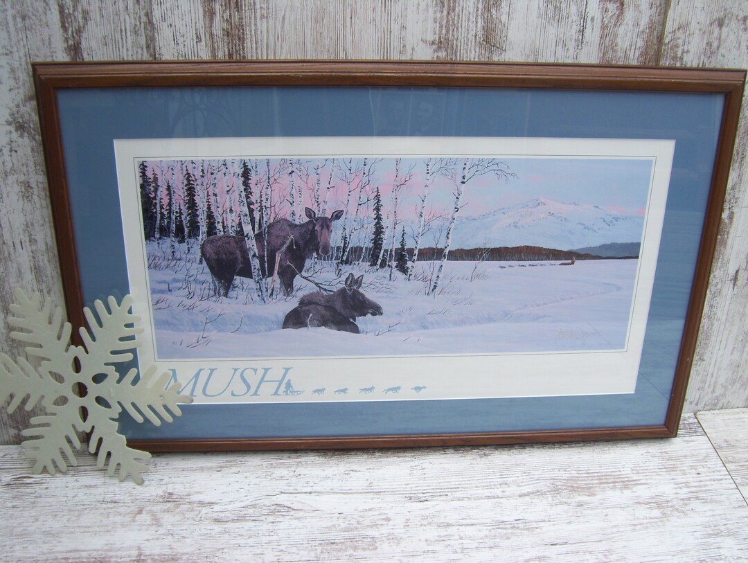 Mush Jon Van Zyle 97 Hand Signed Moose Snow Sled Dog Sled Alaska Cabin ...
