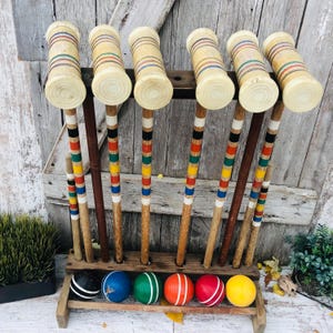 6 Wood Croquet Set Lawnplay Wide Wooden Stand Mallets Wood Balls ...