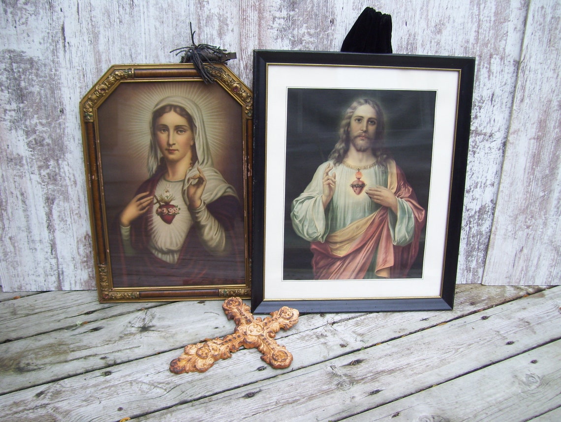 Heart of Jesus Bleeding Heart OR Sacred Heart of Mary - Etsy