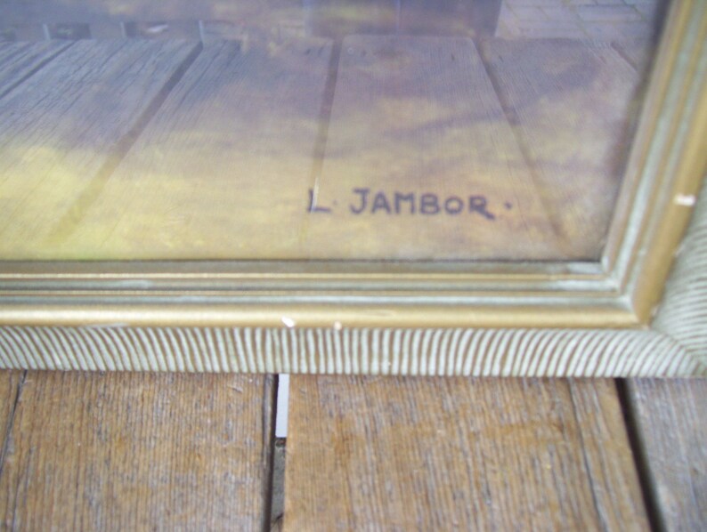 Louis Jambor Snapdragon Print Asian Pottery Garden Flowers Gold Grooved ...