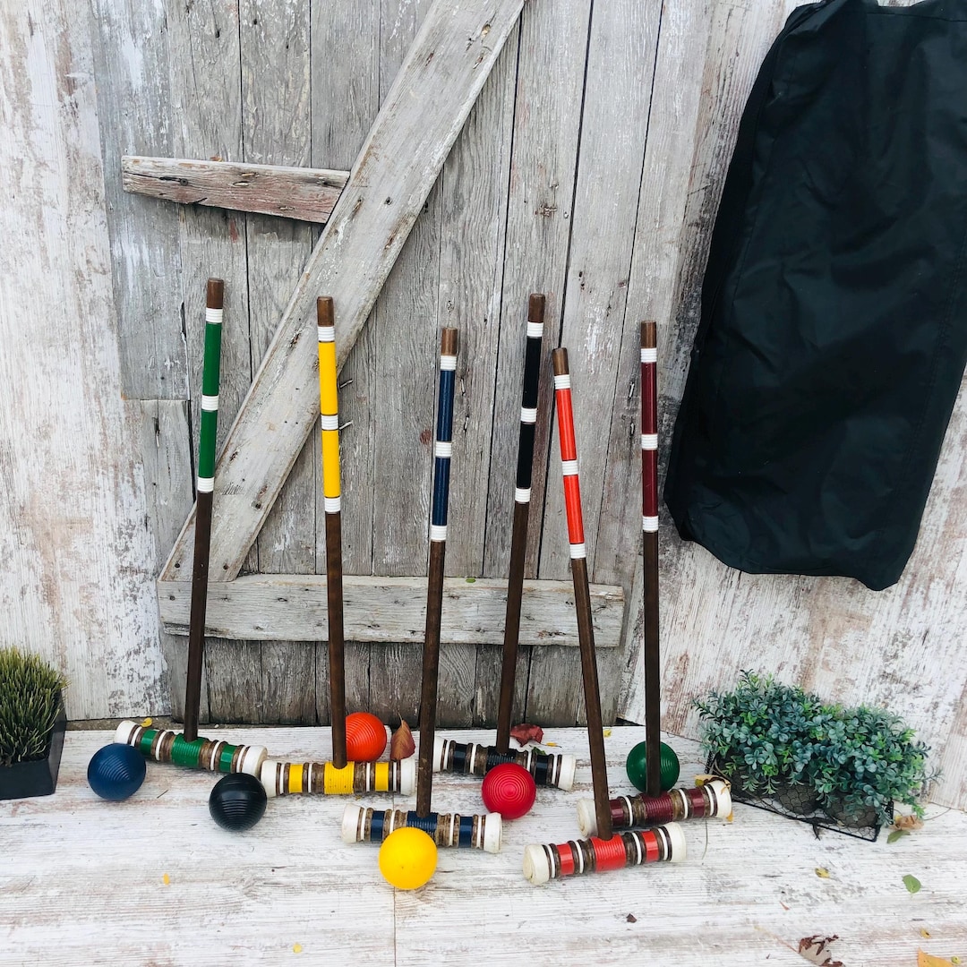 6 Sportcraft Wood Croquet Set Poly Balls 29" Mallets Carry Bag Sports Decor Lawn Game Complete ...