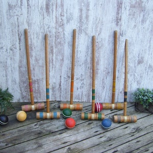 South Bend Lawnplay 6 Player Croquet Set Metal Wood Wheeled Cart Wooden ...