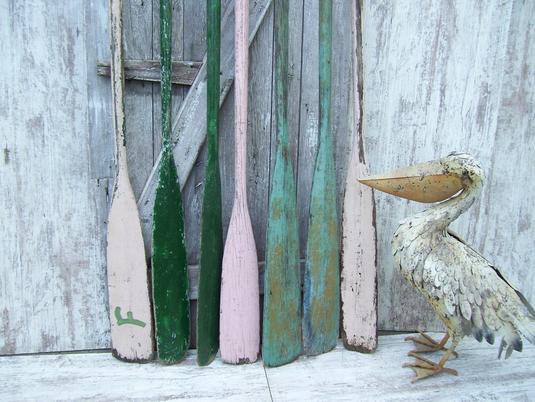 2 Vintage Wooden Oar Green Painted Wood Boat Oars 76" or Single Boat ...