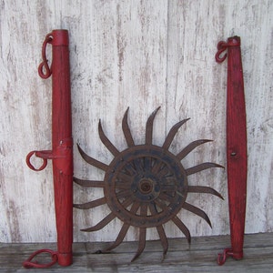 Red Wood Oxen Yoke Farmhouse Primitive Wood Iron Singletree Whiffletree ...