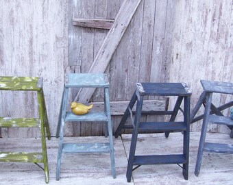 Painted Two Step Ladder Rustic Wooden Ladder Shabby Chic Navy Blue or ...