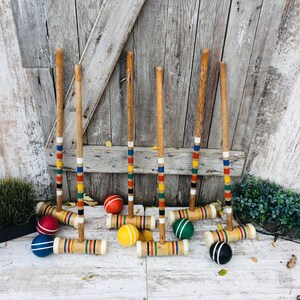 6 Wood Croquet Set Lawnplay Wide Wooden Stand Mallets Wood Balls ...