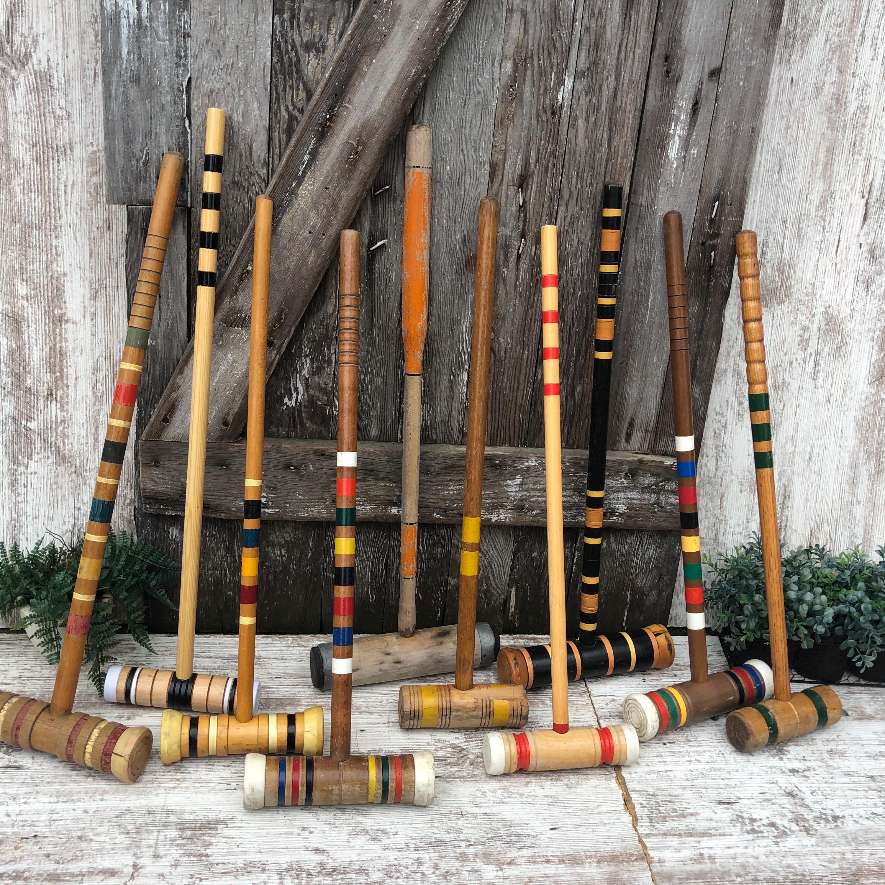 Croquet Wood Mallet Sports Decor Lawn Game Single Wooden Striped ...