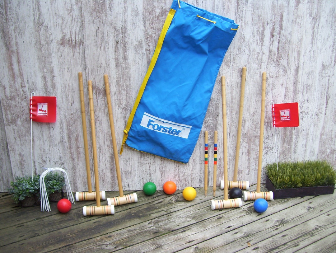 6 Forster Wood Croquet Set 30" LONG Mallets Poly Balls Carry Bag ...