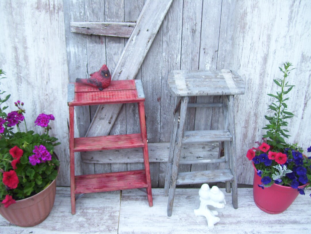 Painted Wood Ladder Two Step Plant Stand Farmhouse Primitive Rustic ...