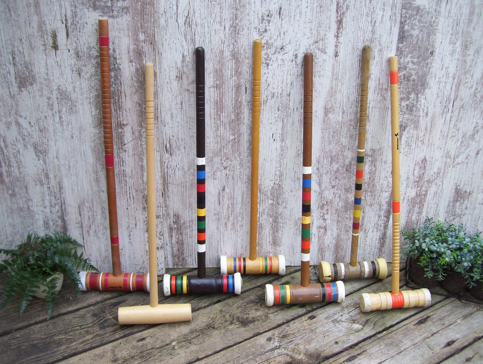 Croquet Wood Mallet Sports Decor Lawn Game Single Wooden Striped ...