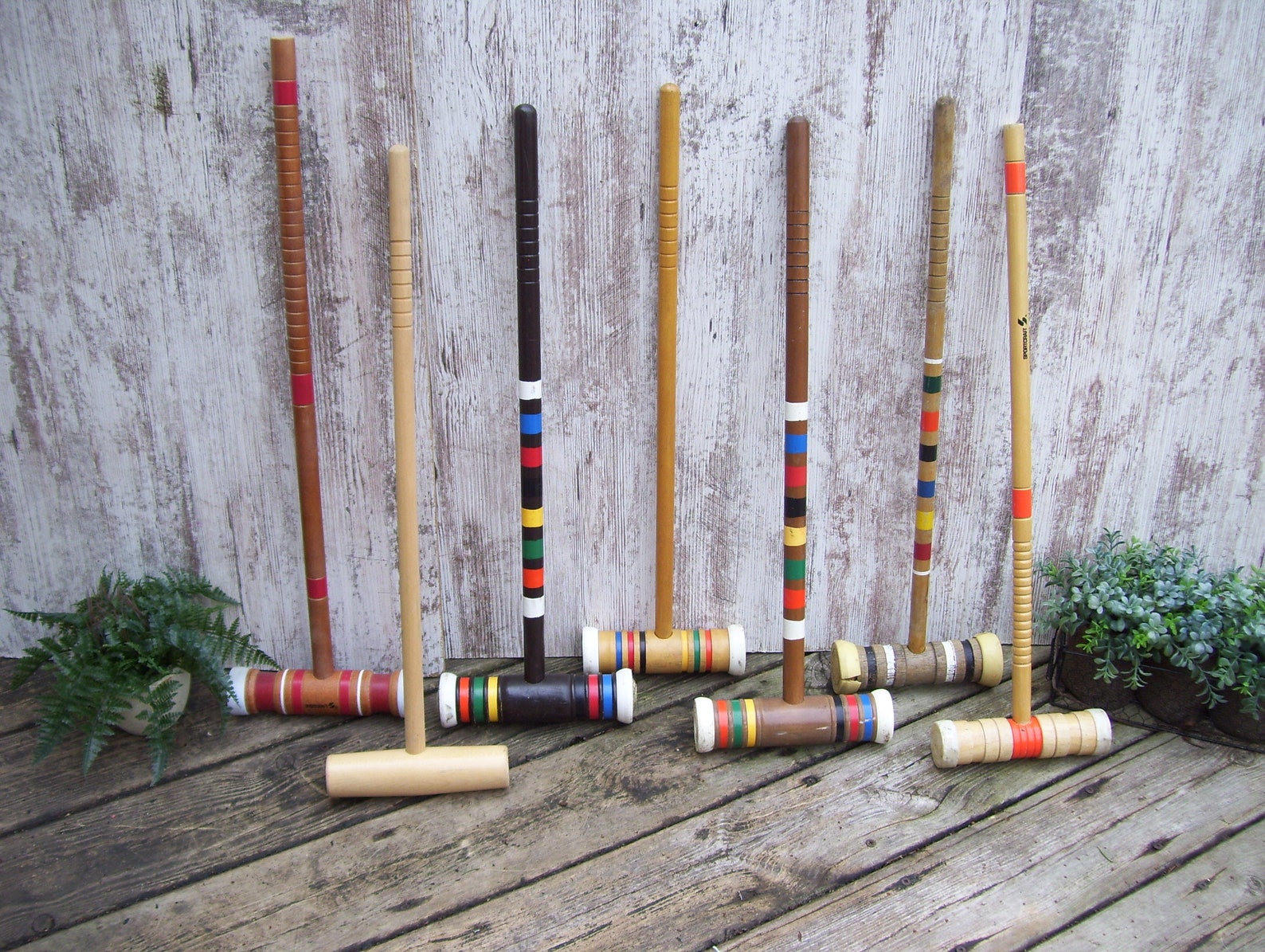 Croquet Wood Mallet Sports Decor Lawn Game Single Wooden Striped ...