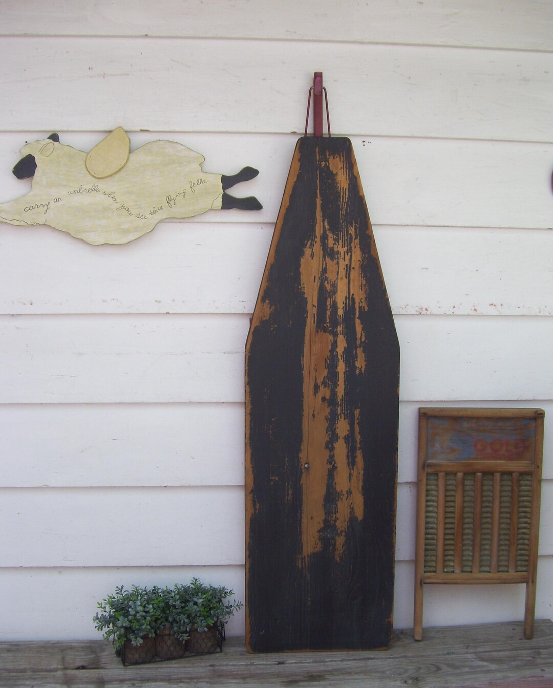 Vintage Wood Ironing Board Black Rustic Painted Wooden Folding Table ...