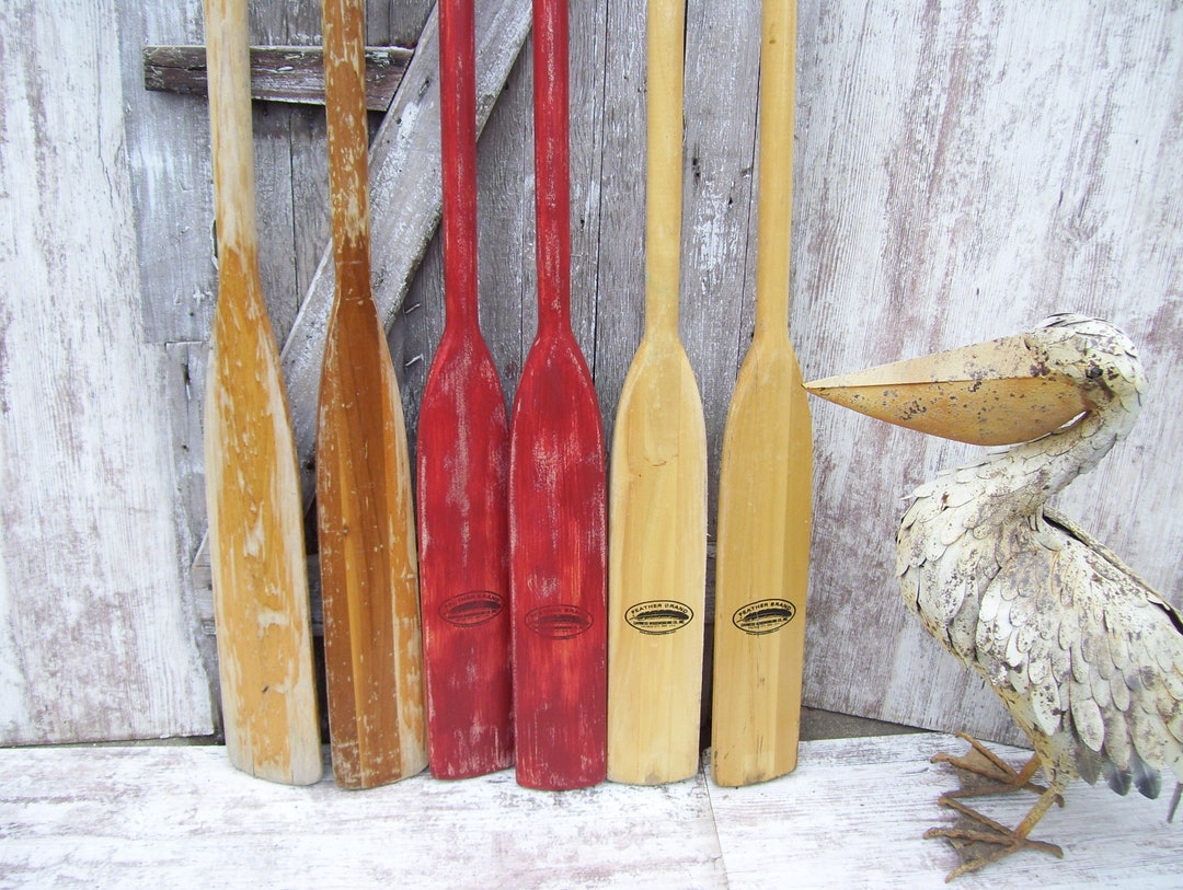 2 Vintage Wooden Canoe Paddle 89" Feather Brand Caviness Paddles OR 78 ...