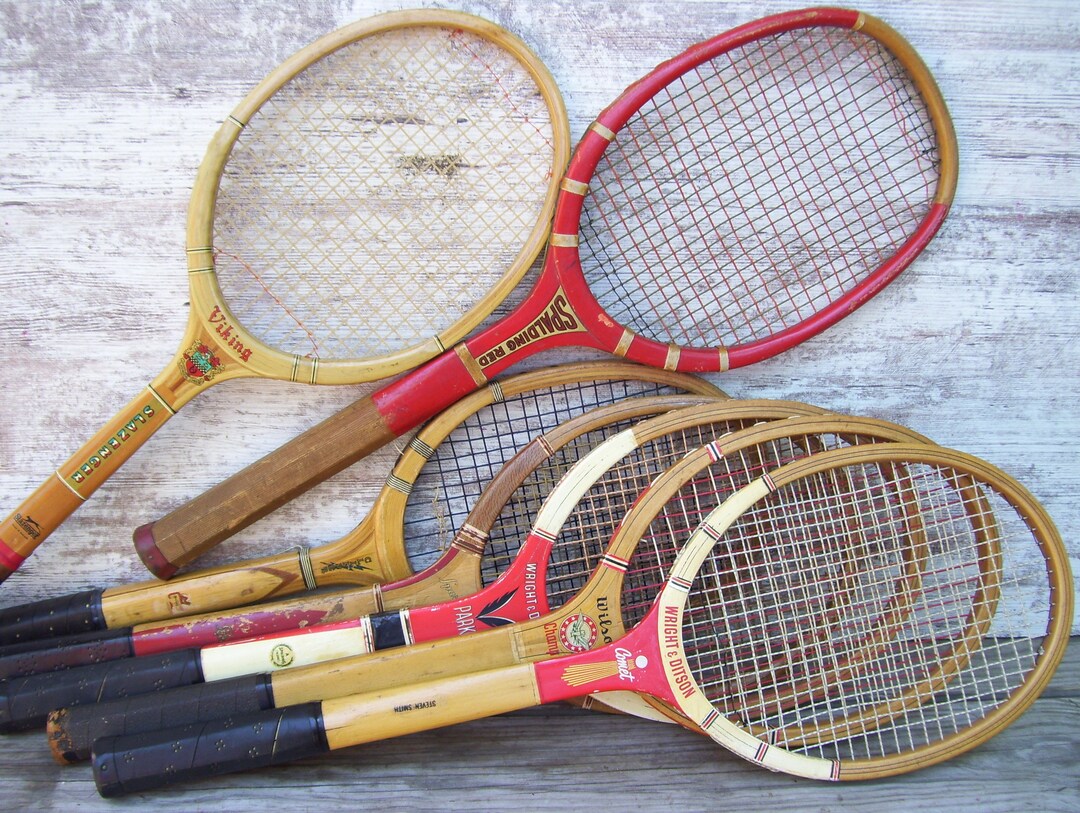 Antique Wood Tennis Rackets Wilson Champ Spalding Red Wright and Ditson ...