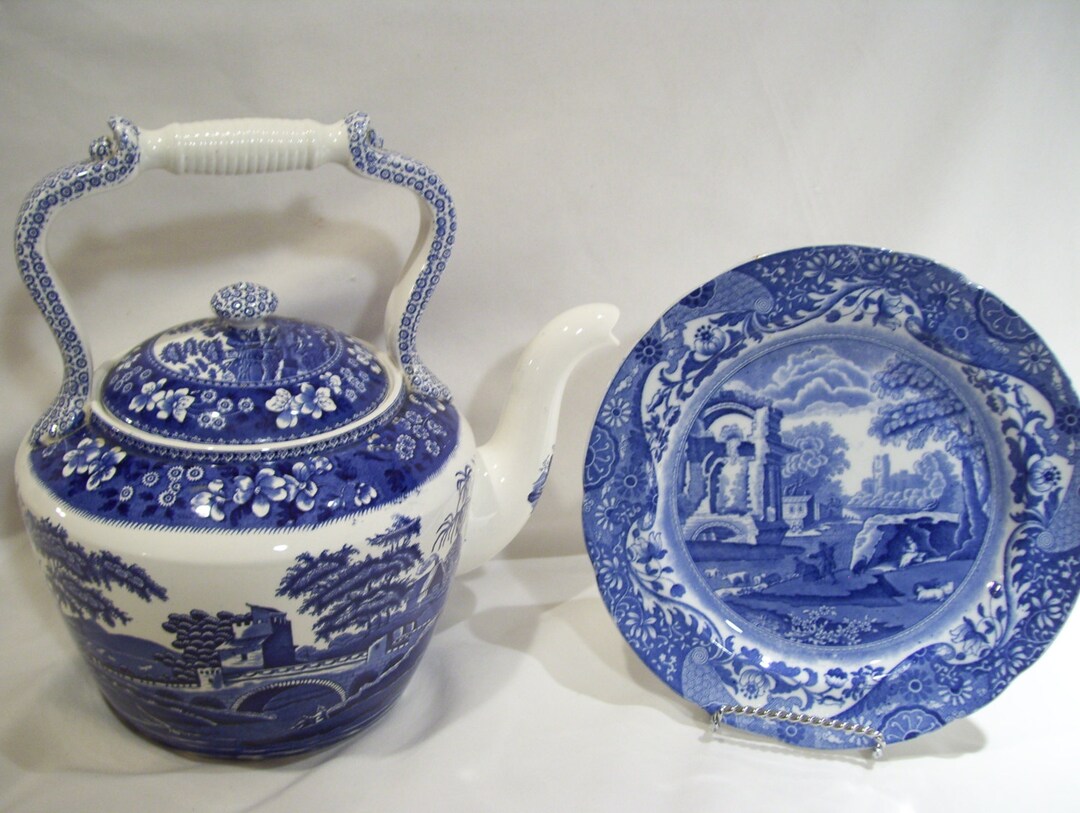 RARE Copeland Spode Kettle Tower LARGE Teapot Kettle Blue White ...